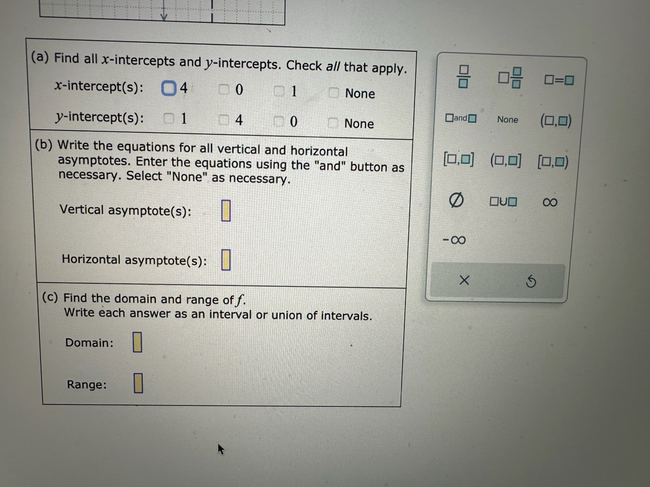 Solved (a) Find all x-intercepts and y-intercepts. Check all | Chegg.com