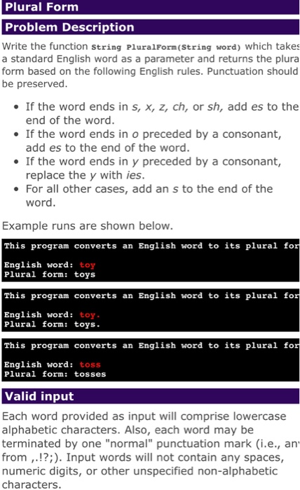 Solved Plural Form Problem Description Write the function | Chegg.com