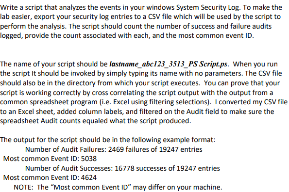 Solved Write a script that analyzes the events in your | Chegg.com