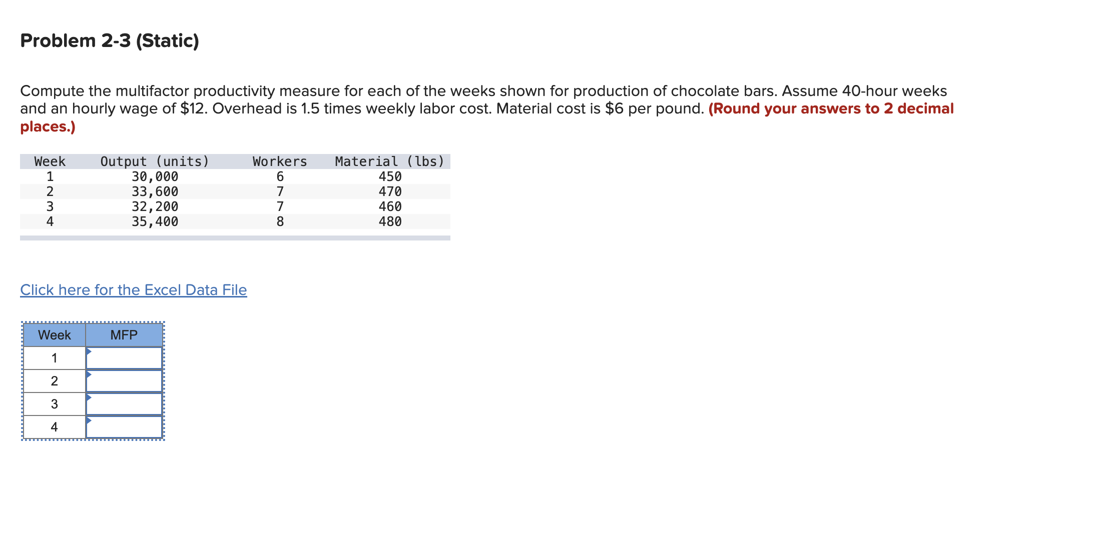 Problem 2-3 (Static)Compute the multifactor | Chegg.com