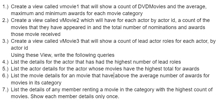 Solved 1.) Create a view called vmovie1 that will show a | Chegg.com