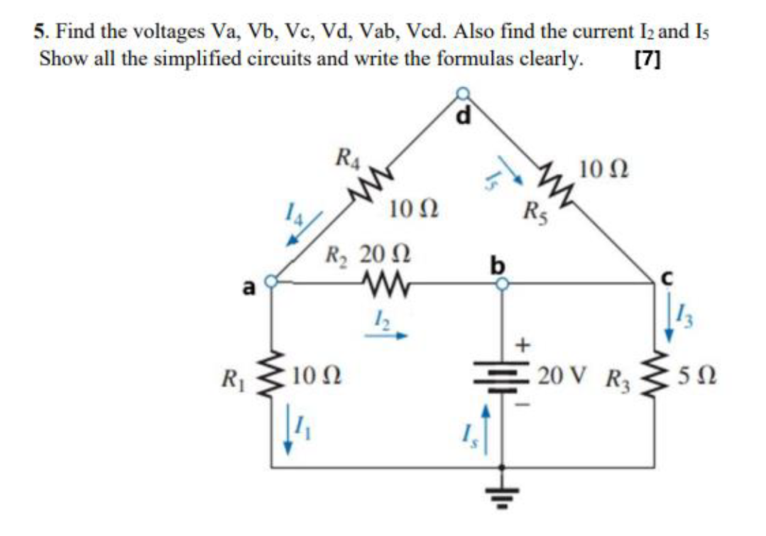 Solved 5. Find the voltages Va, Vb, Vc, Vd, Vab, Vcd. Also | Chegg.com