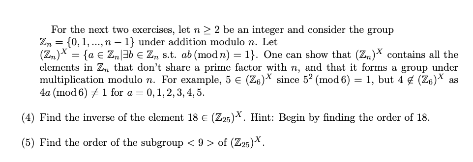 Solved For the next two exercises, let n > 2 be an integer | Chegg.com