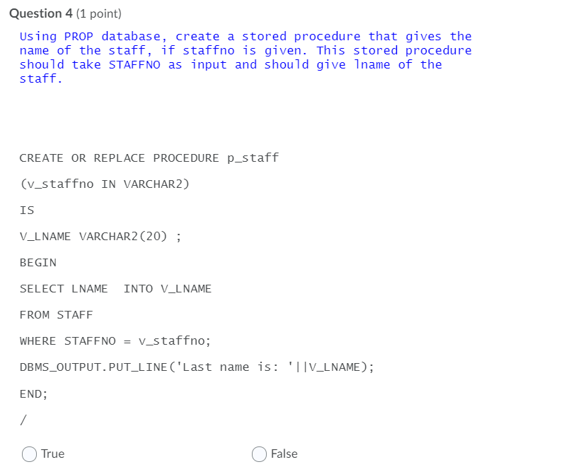 Solved Question 4 (1 point) Using PROP database, create a | Chegg.com