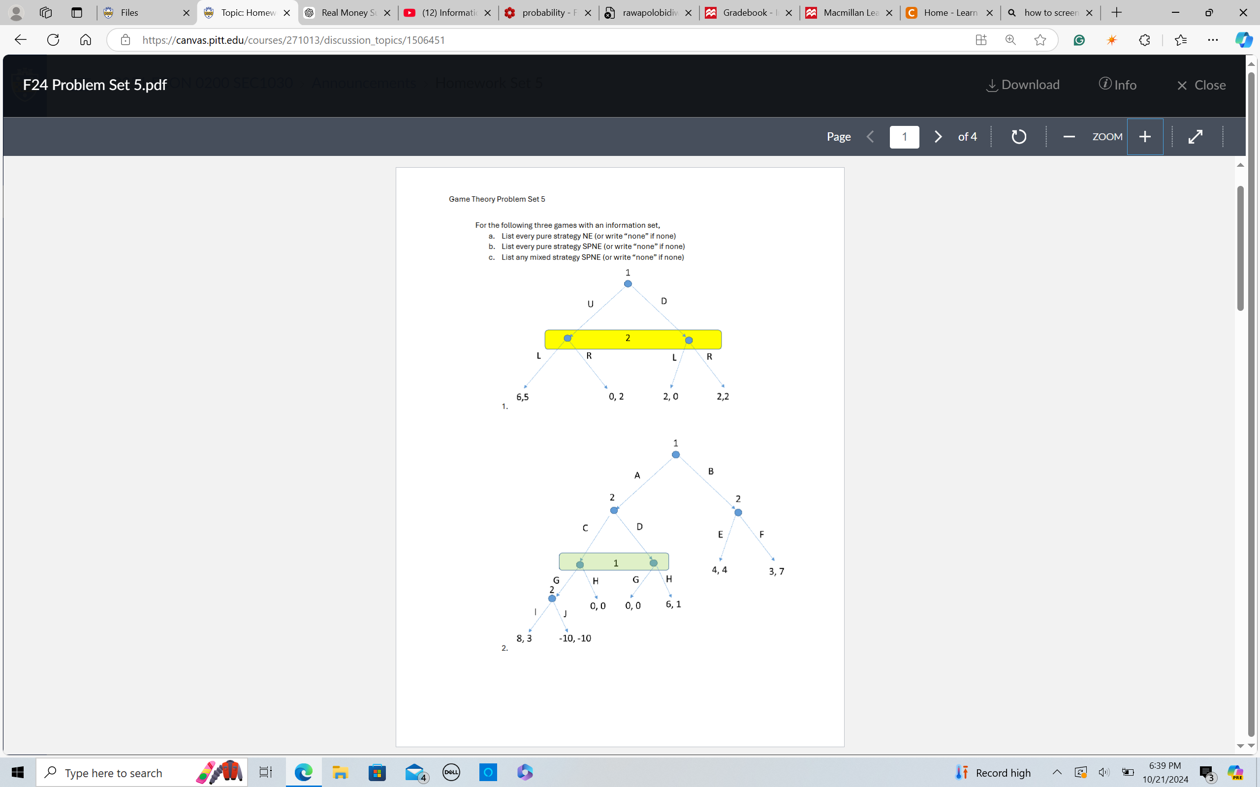 Solved Game Theory Problem Set 5For the following three | Chegg.com