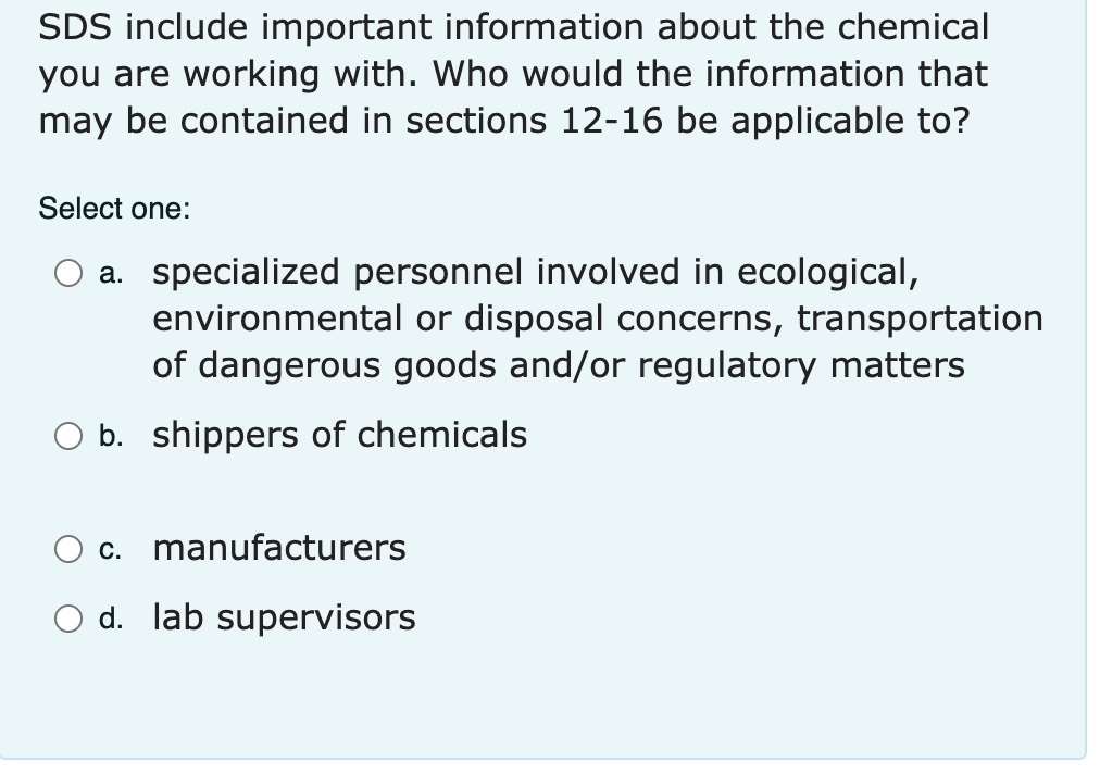 Solved SDS include important information about the | Chegg.com