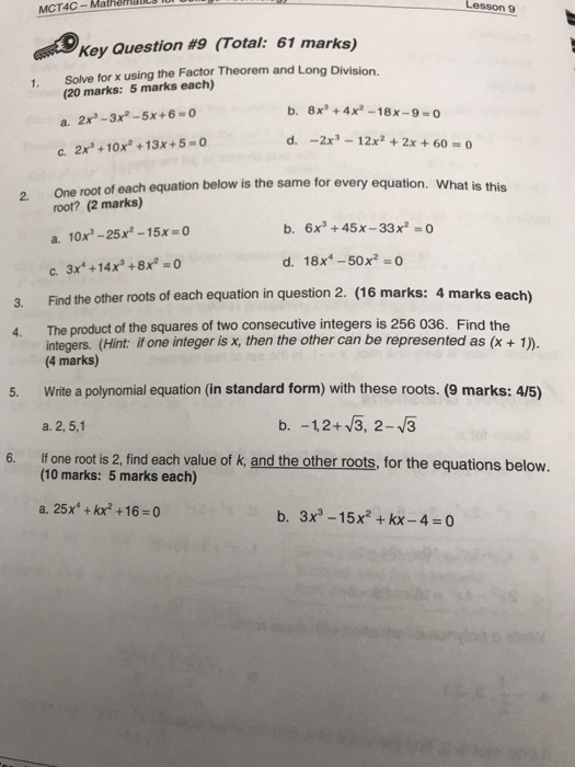 Solved Lesson 9 MCT4C-Mathema 61 marks) Key Question #9 | Chegg.com