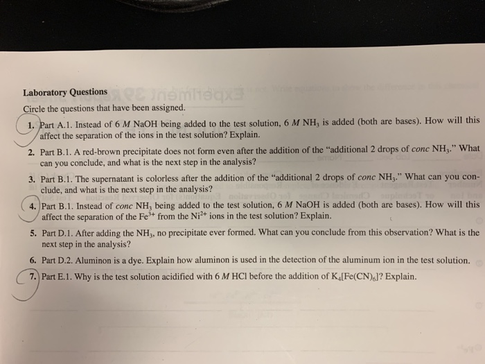Solved Experiment 39 Qual II. Post-Lab Questions: 1. Part | Chegg.com