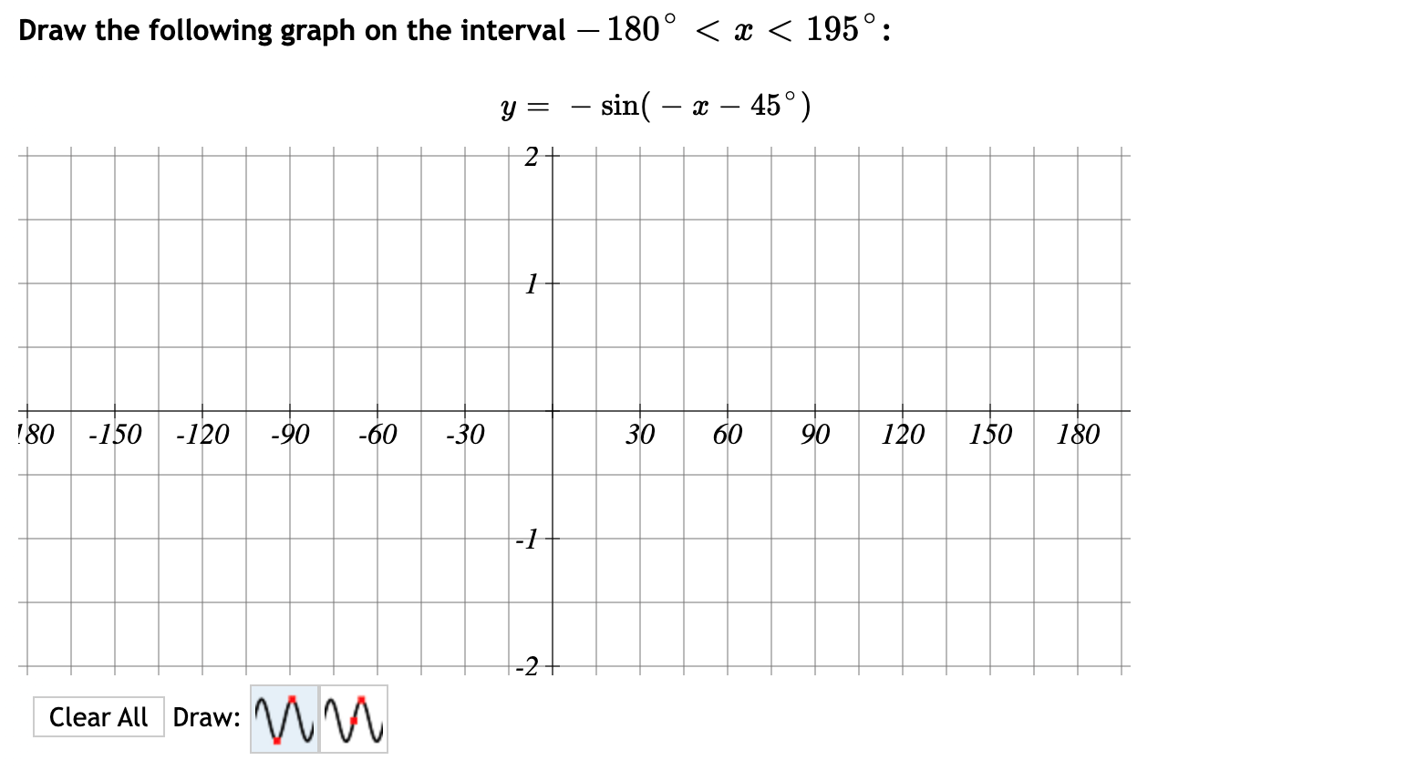 Solved Draw the following graph on the interval −180∘ | Chegg.com