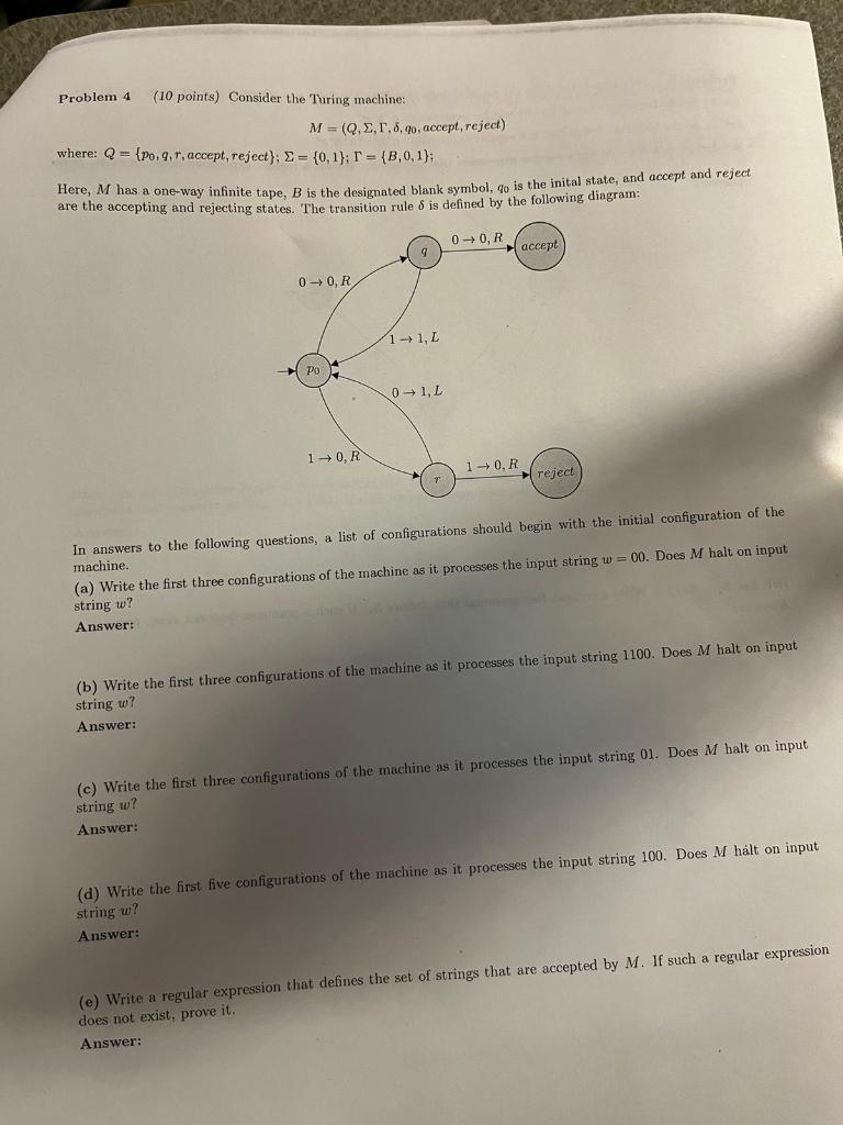 Solved M=(Q,Σ,Γ,δ,q0, accept, reject ) where: Q={p0,q,r, | Chegg.com