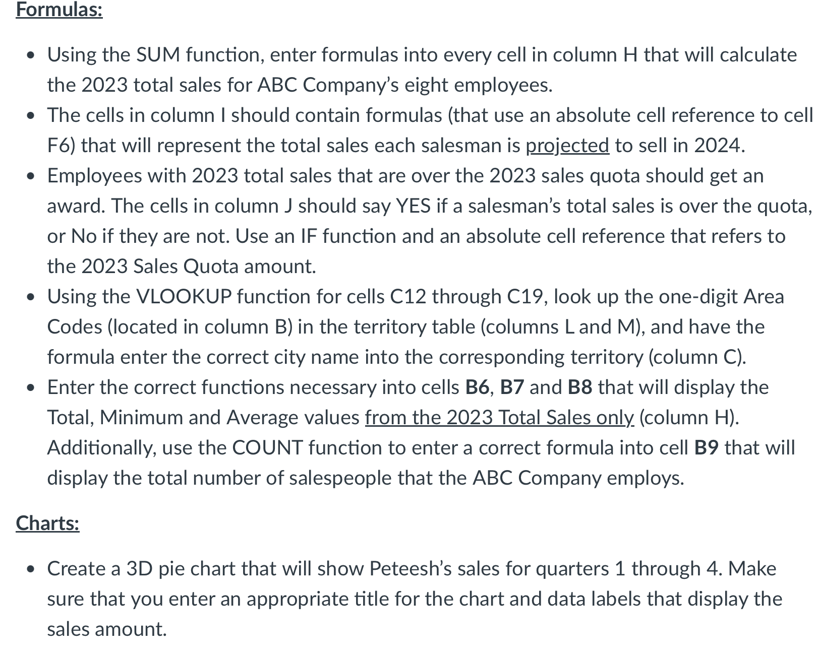 ABC Company- Using the SUM function, enter formulas | Chegg.com