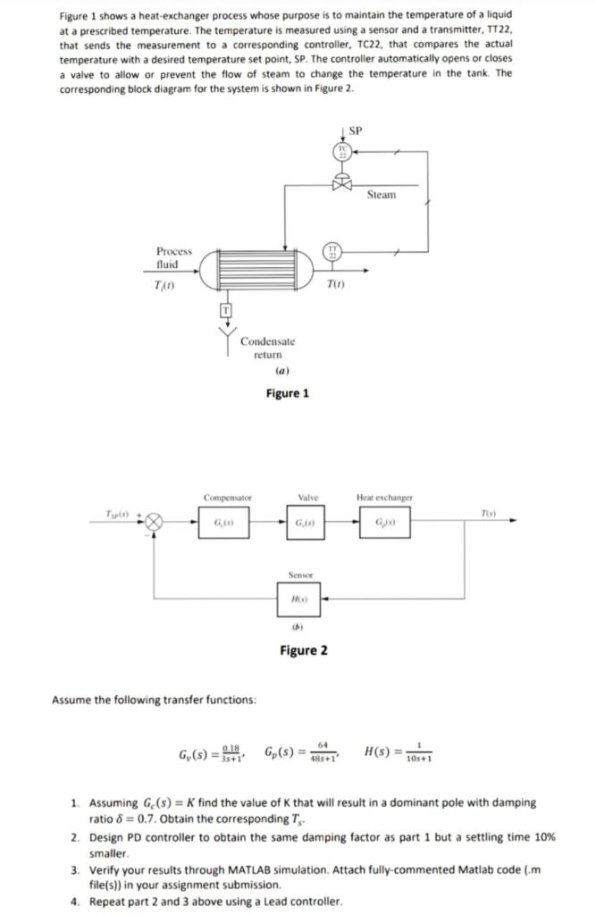 Solved Figure 1 shows a heat-exchanger process whose purpose | Chegg.com