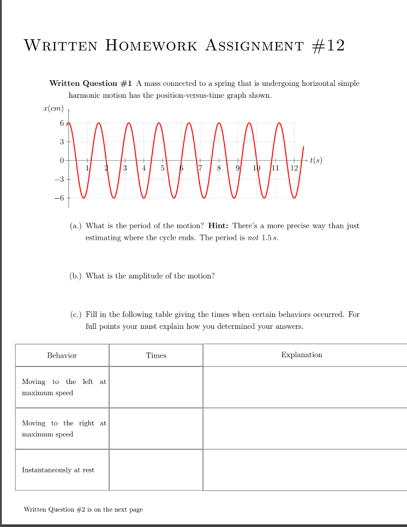 Solved WRITTEN HOMEWORK ASSIGNMENT #12 Written Question #1 A | Chegg.com