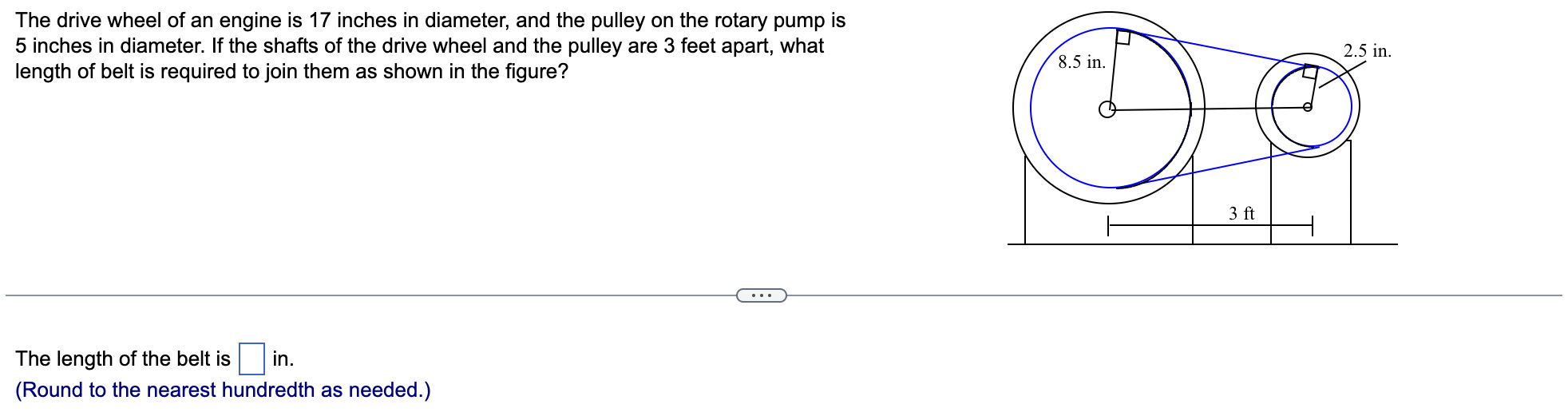 Solved The drive wheel of an engine is 17 inches in | Chegg.com