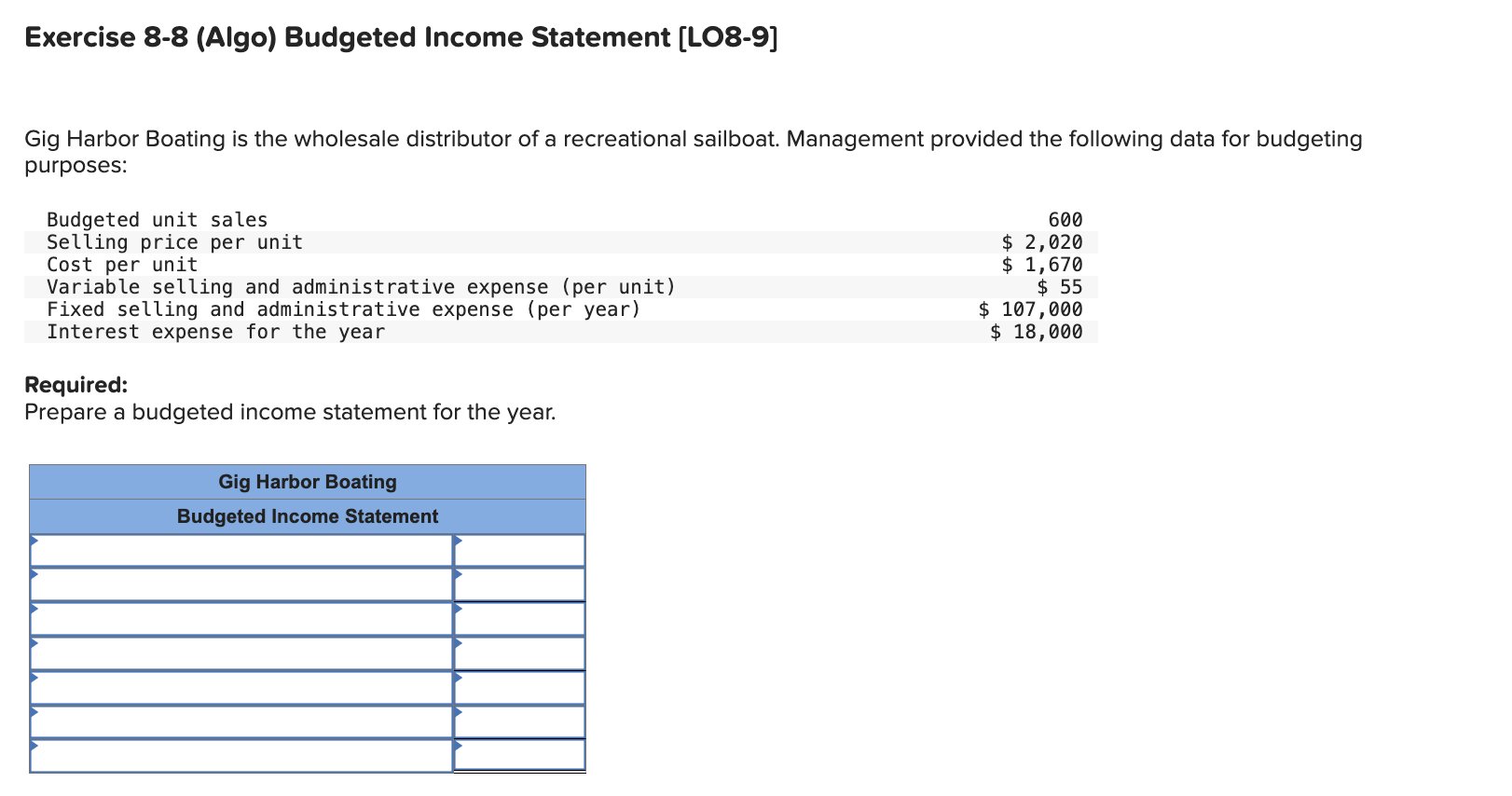Solved Exercise 8-8 (Algo) Budgeted Income Statement | Chegg.com Solved Exercise 8-8 (Algo) Budgeted Income Statement | Chegg.com