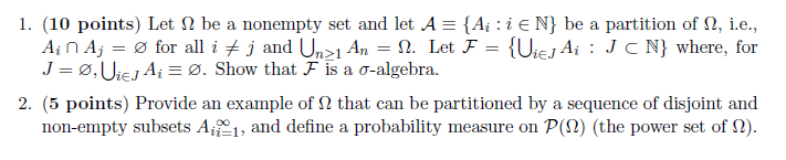 Solved 1. (10 points) Let Ω be a nonempty set and let | Chegg.com