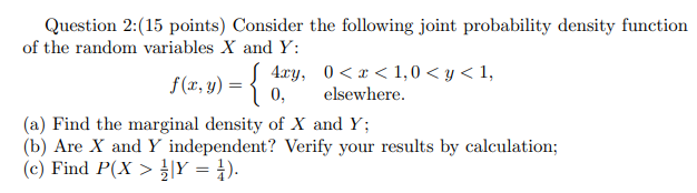 Solved Question 2:(15 ﻿points) ﻿Consider the following joint | Chegg.com