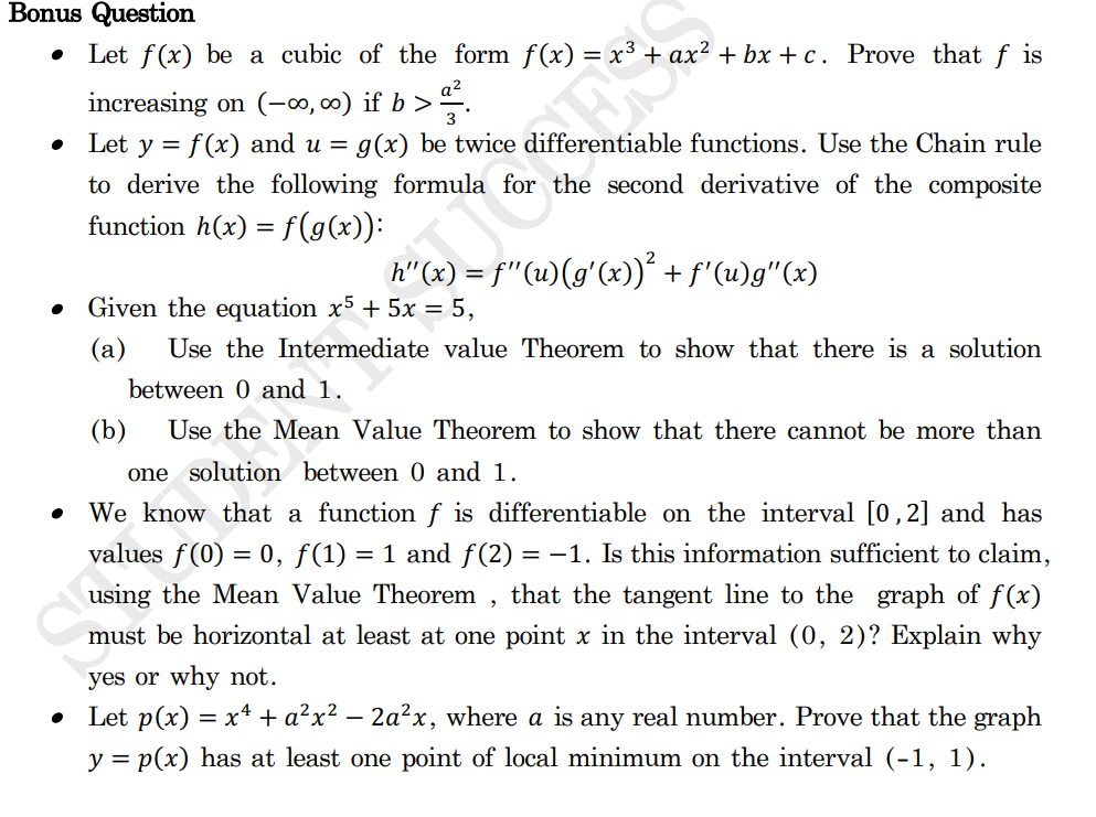 Solved onus Question - Let f(x) be a cubic of the form | Chegg.com