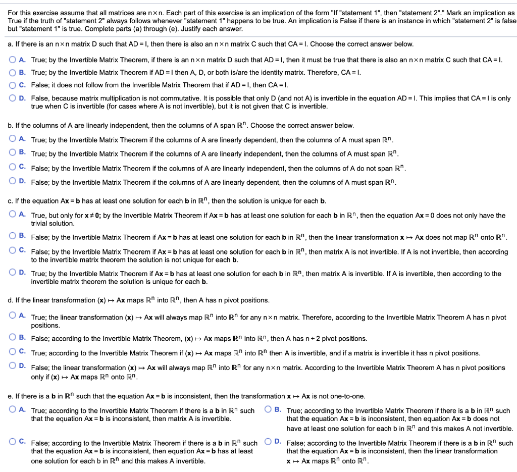 Solved For this exercise assume that all matrices are nxn. | Chegg.com