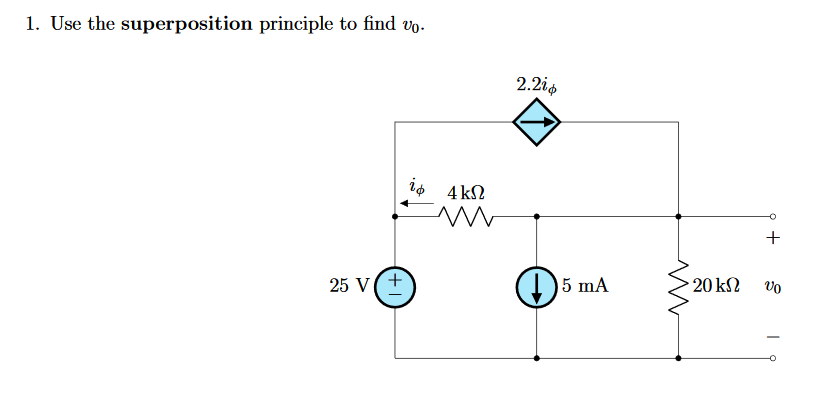 Solved 1. Use the superposition principle to find vo. 2.2i® | Chegg.com