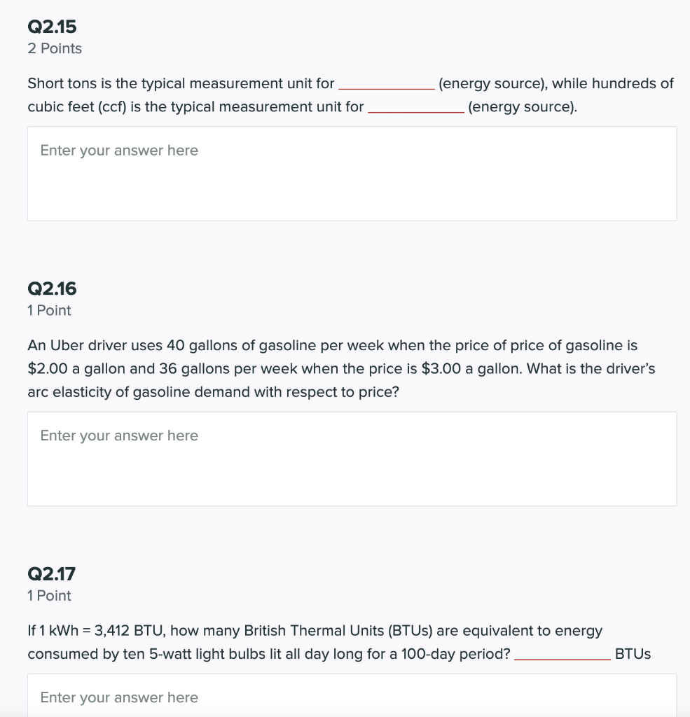 Solved Q2.15 2 Points Short tons is the typical measurement | Chegg.com
