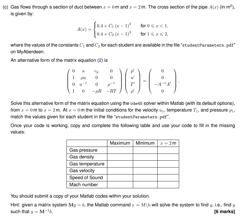 Solved \begin{tabular}{|r|r|c|c|c|} \hlineu1( m/s) & T1( K) | Chegg.com