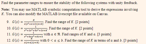 Solved Find the parameter ranges to ensure the stability of | Chegg.com