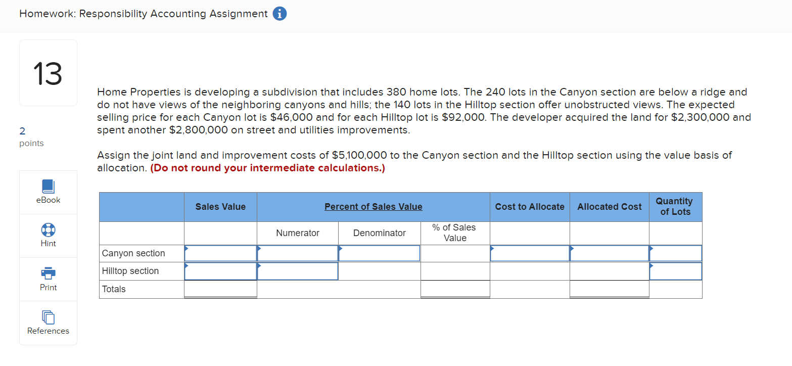 Solved Homework: Responsibility Accounting Assignment i 13 | Chegg.com
