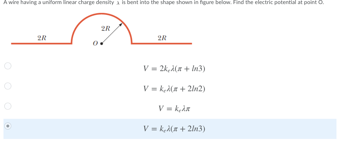 Solved A wire having a uniform linear charge density is bent | Chegg.com