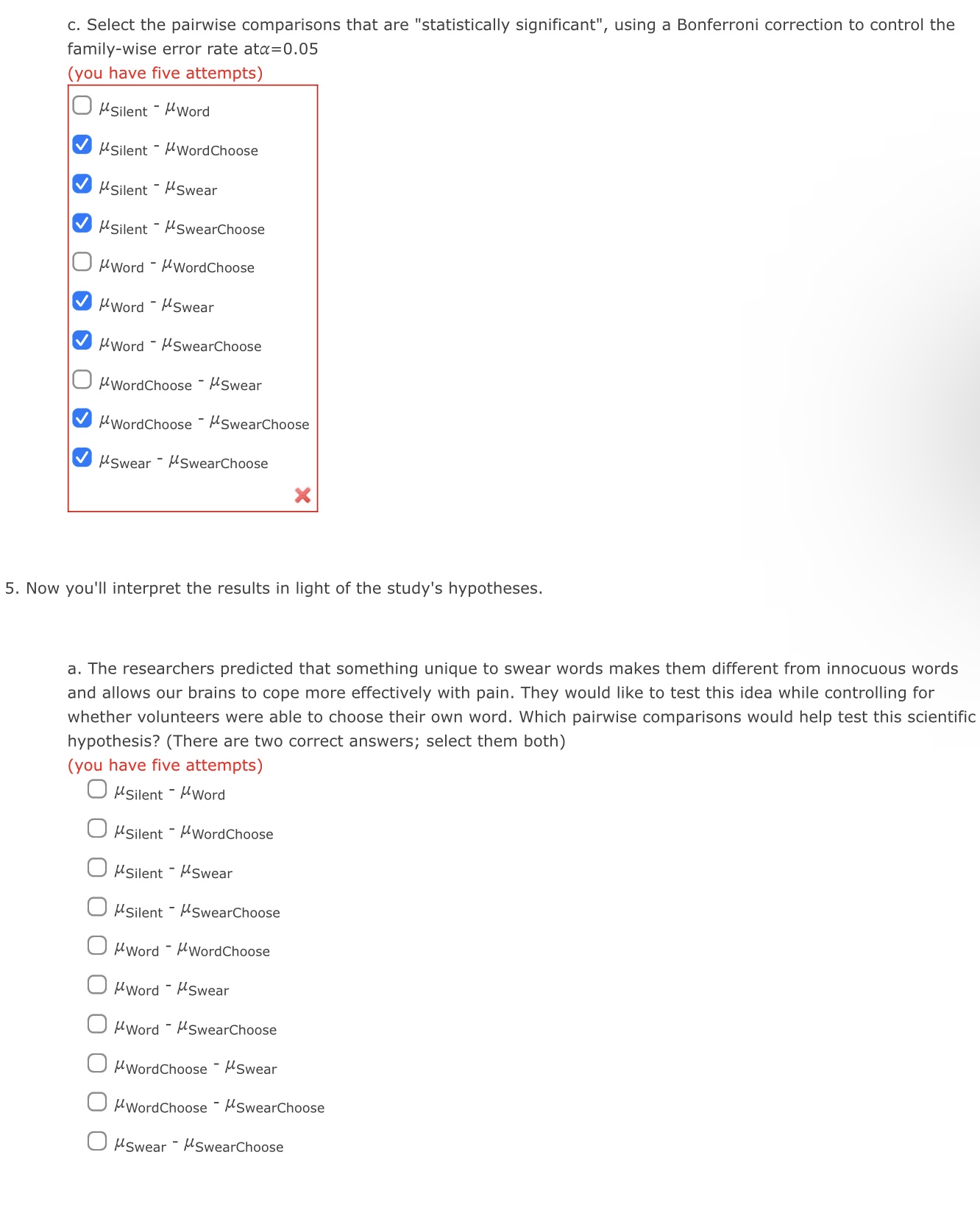 Solved c. Select the pairwise comparisons that are | Chegg.com