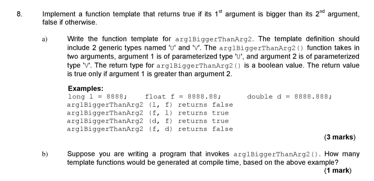 Solved 8. Implement a function template that returns true if | Chegg.com