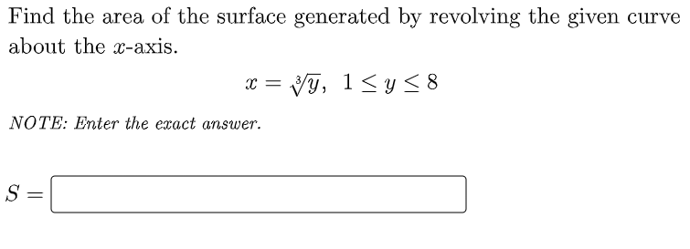 Solved Find the area of the surface generated by revolving | Chegg.com