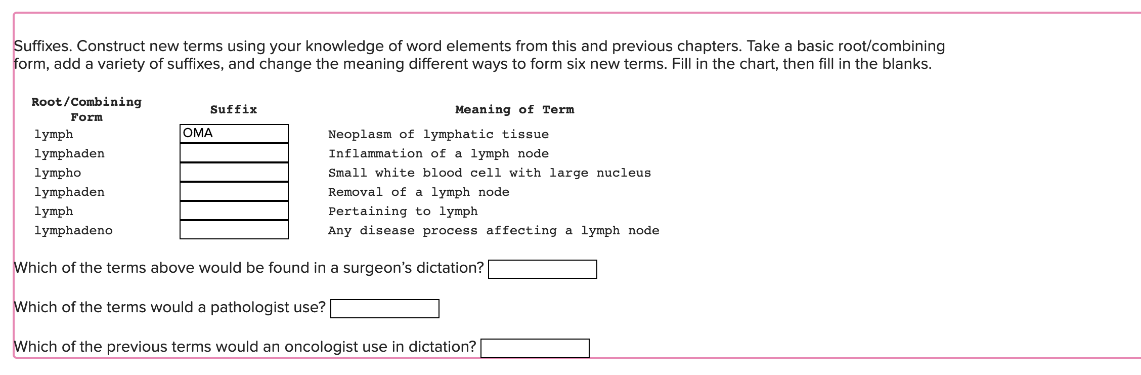 Solved Suffixes. Construct new terms using your knowledge of | Chegg.com