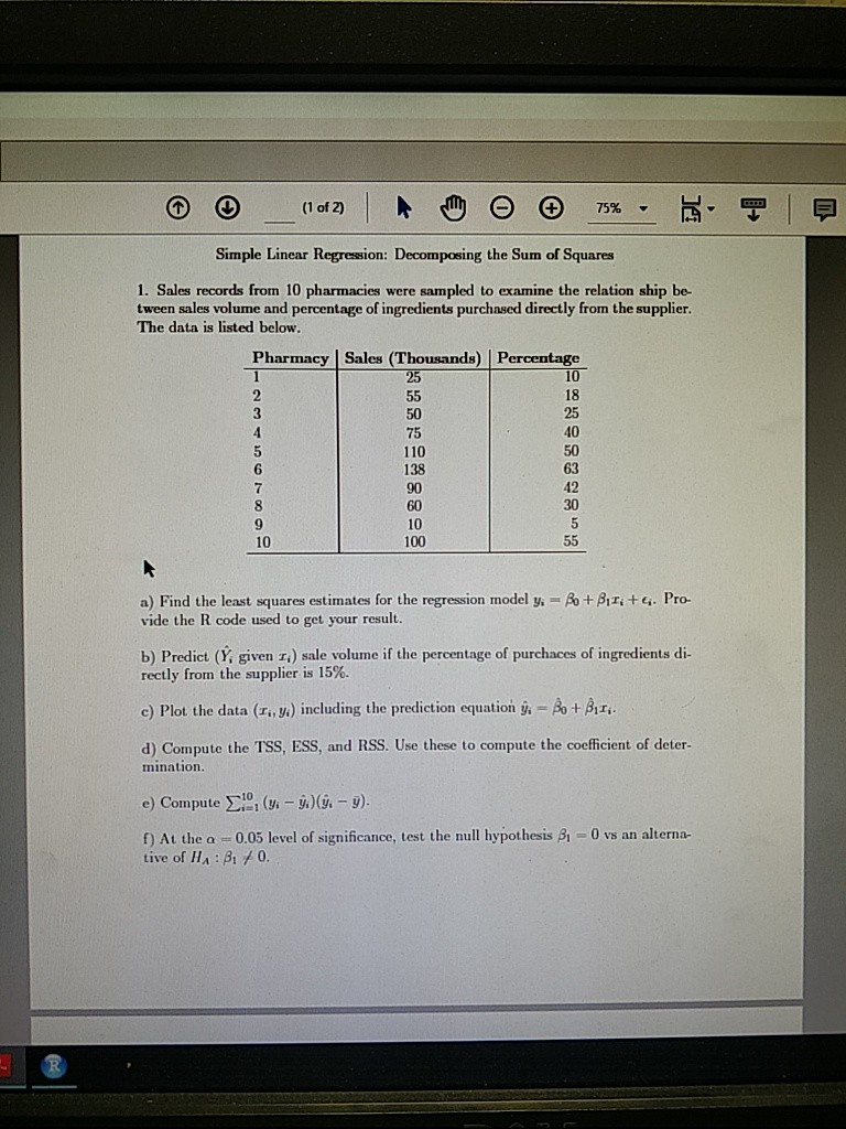 Solved (1 of 2 Simple Linear Regression: Decomposing the Sum | Chegg.com
