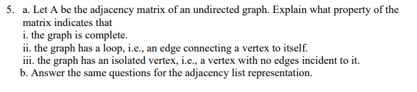 Solved 5. a. Let A be the adjacency matrix of an undirected | Chegg.com