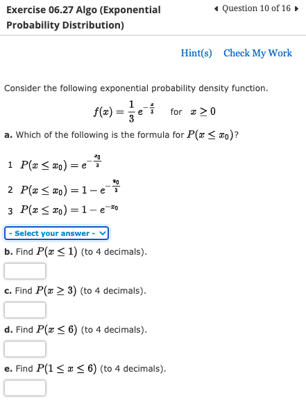 Solved Consider the following exponential probability | Chegg.com