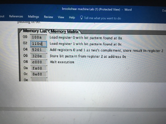 Solved brookshear machine Lab (1) (Protected View) - Word | Chegg.com