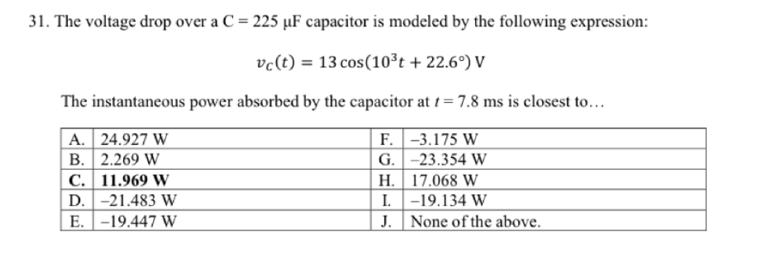 Solved 1. The voltage drop over a C=225μF capacitor is | Chegg.com