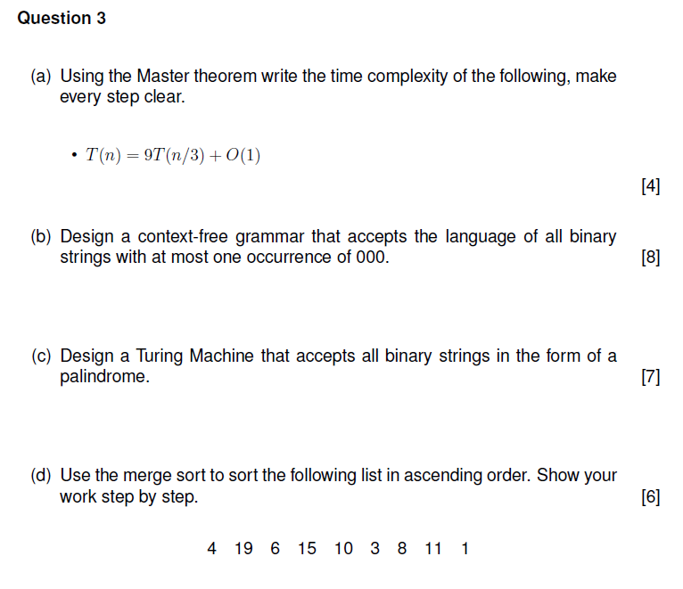 Solved (a) Using the Master theorem write the time | Chegg.com