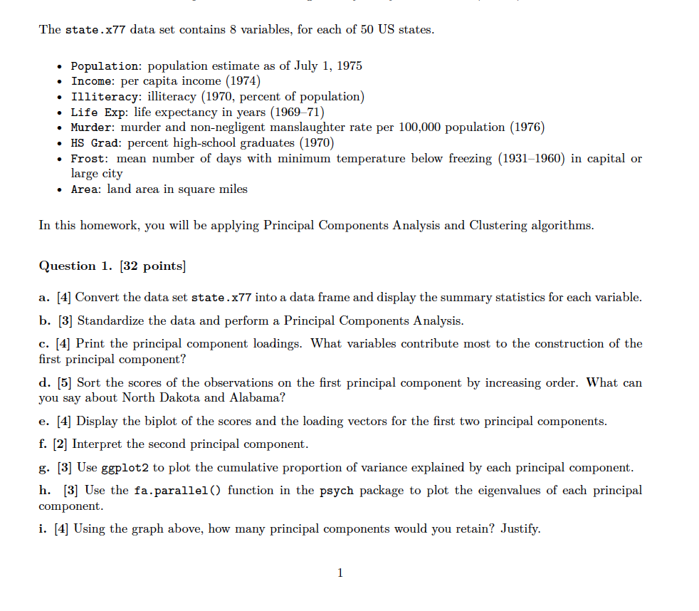 Use R- studio: The state.x77 (built in data set in R- | Chegg.com