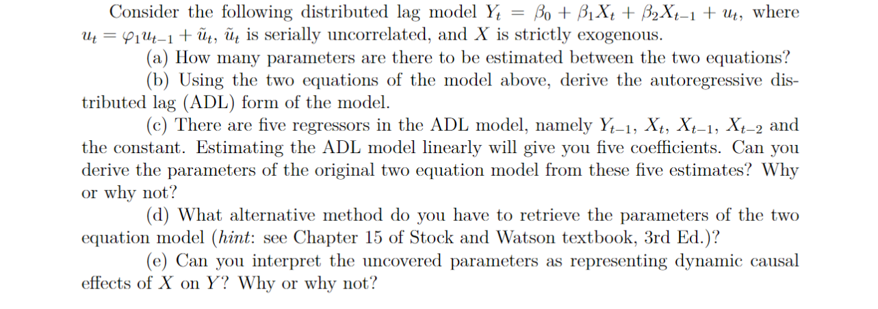 Consider the following distributed lag model Yt = Bo | Chegg.com