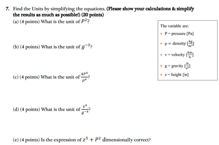 Solved 7. Find the Units by simplifying the equations. | Chegg.com