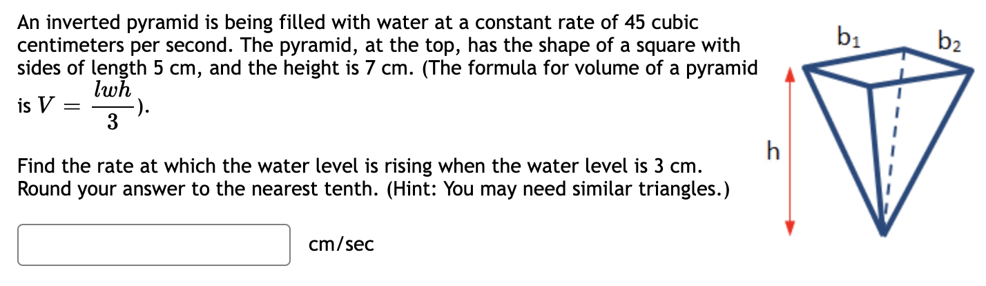 Solved An inverted pyramid is being filled with water at a | Chegg.com