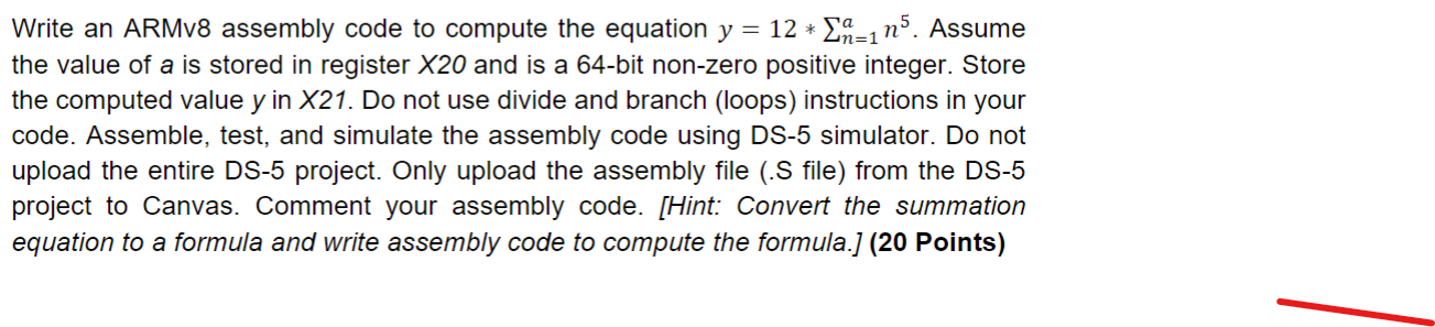 Write An Armv8 Assembly Code To Compute The Equation 1697