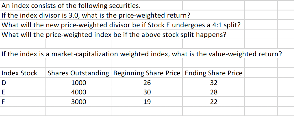 Solved An index consists of the following securities. If the | Chegg.com