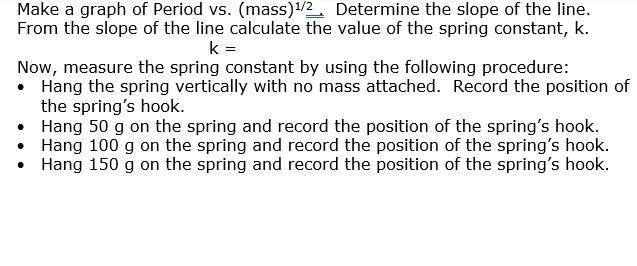 Make a graph of Period vs. (mass)1/2 . Determine the | Chegg.com