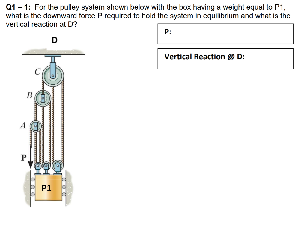 Solved Q1 – 1: For the pulley system shown below with the | Chegg.com