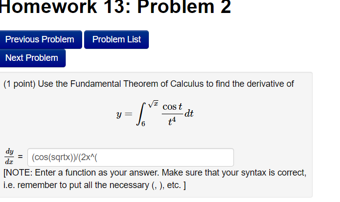 Solved Homework 13: Problem 2 (1 point) Use the Fundamental | Chegg.com
