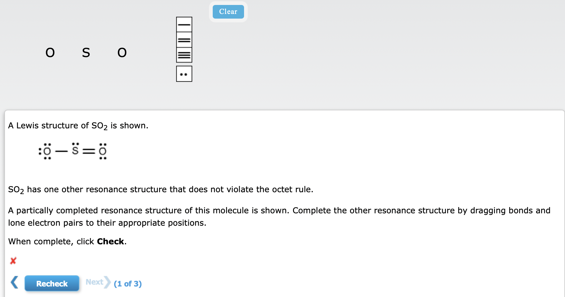 Solved A Lewis structure of SO2 is shown. : −¨−s¨=0¨ SO2 | Chegg.com