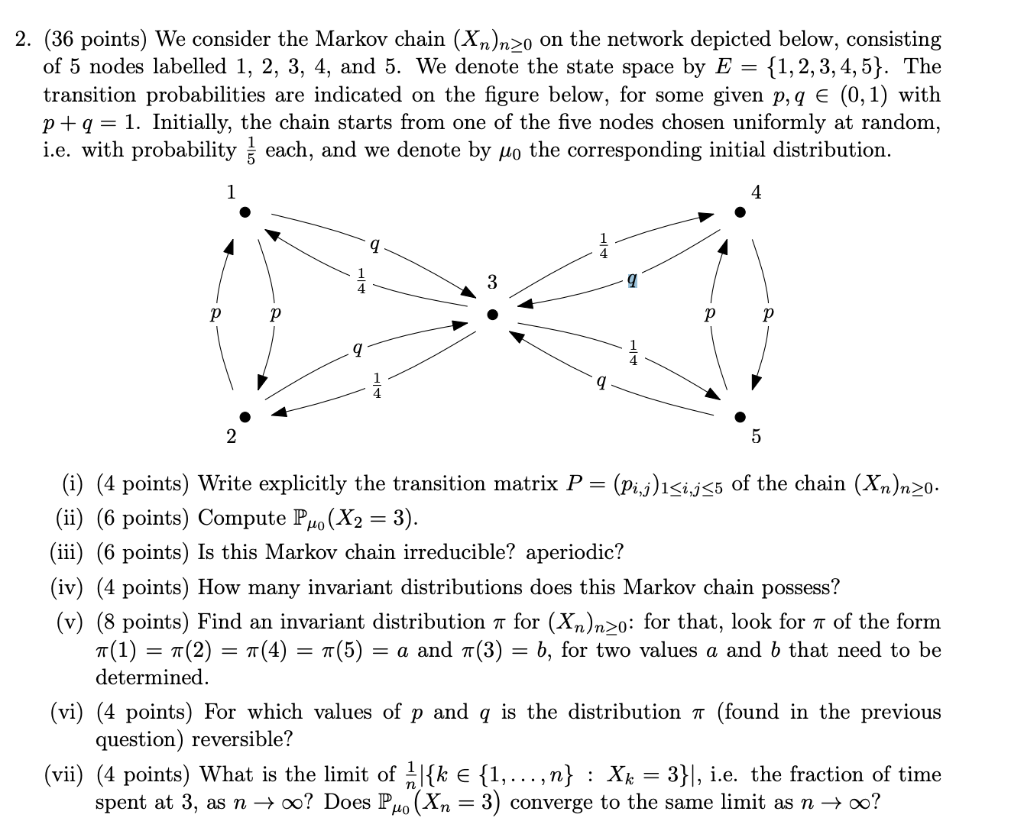 Solved 2. (36 points) We consider the Markov chain (Xn)nzo | Chegg.com
